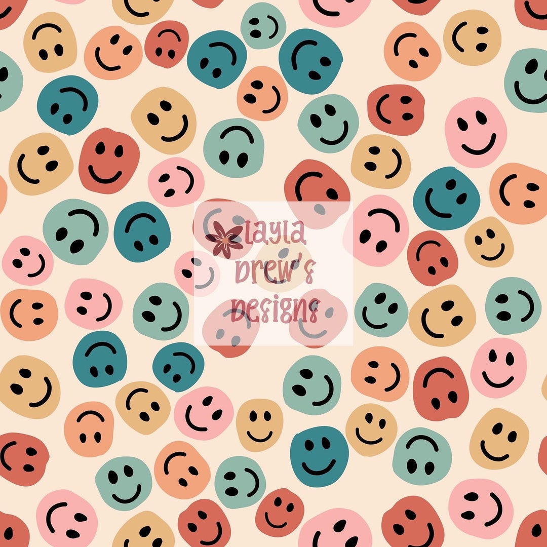 Vintage Smiley Face Seamless File | Muted Colors Seamless Design ...
