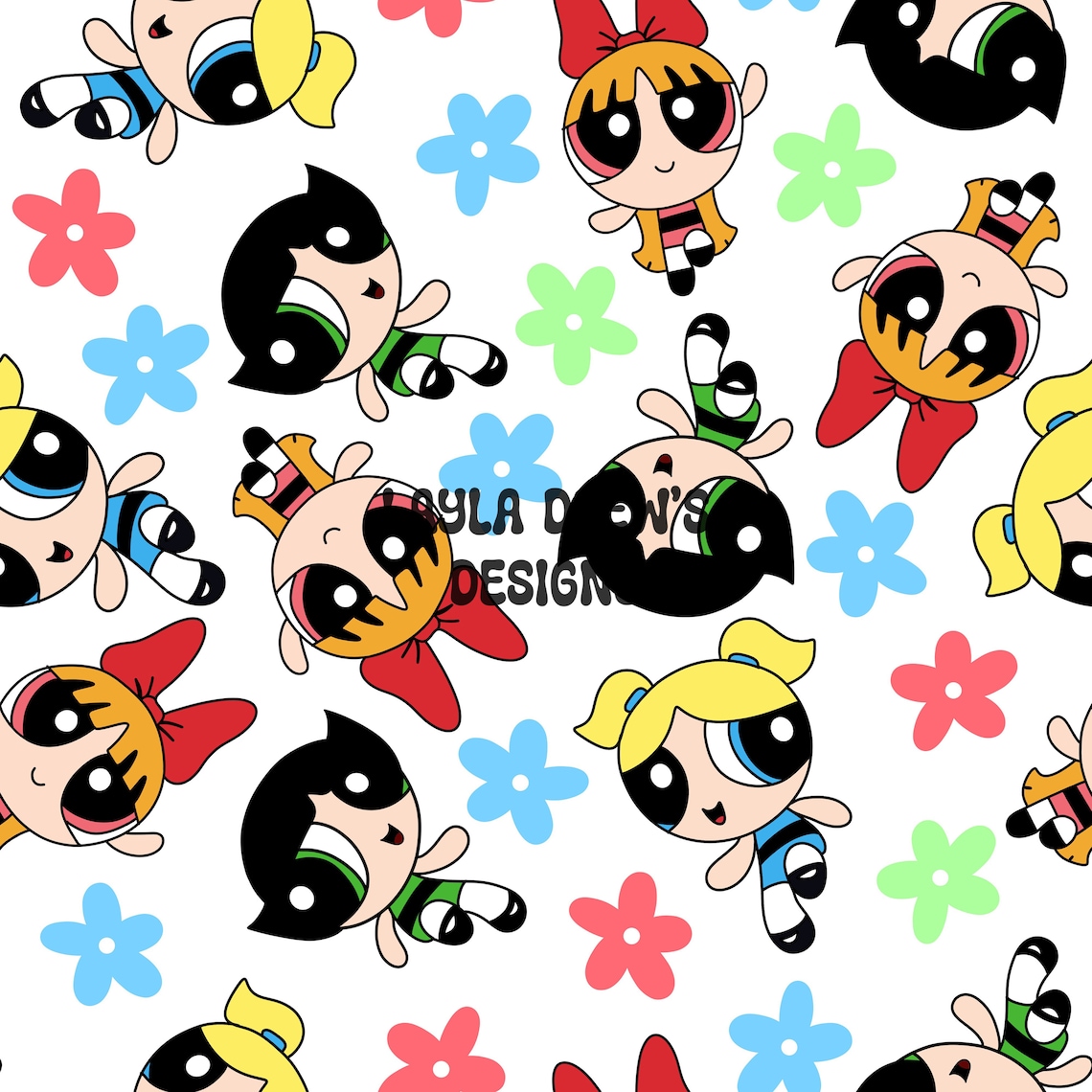 Girl Cartoon Floral Seamless File | Power Puff Girls | Seamless Pattern ...