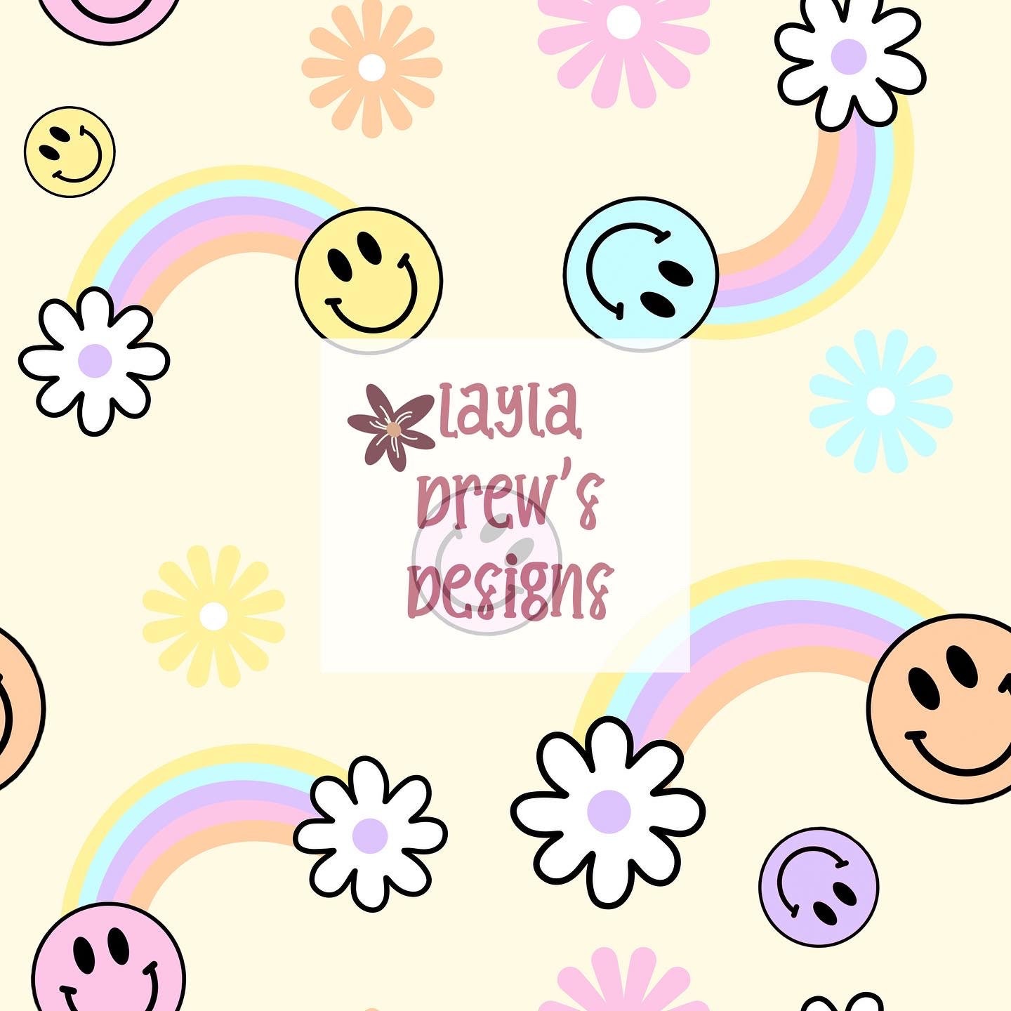 Papercraft Smiley face Pastel Seamless Pattern flowers | spring Rainbow ...