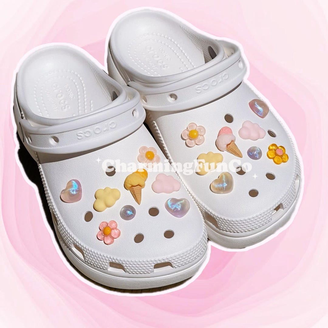 16PCS Set Pink/yellow Ice Cream Croc Charms Shoe Accessories-clips ...
