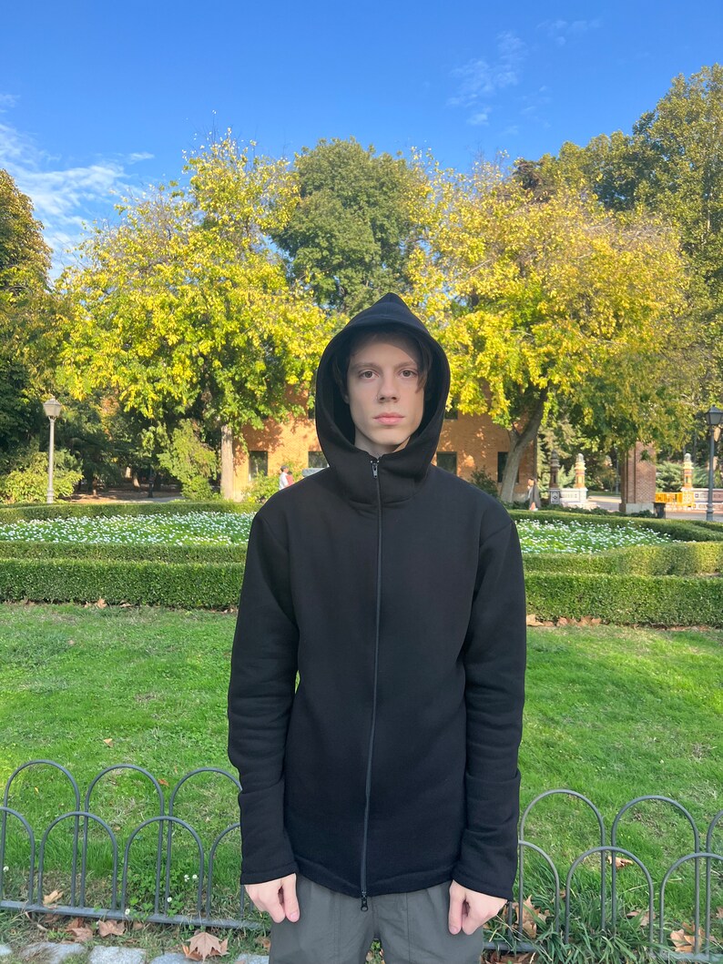 Rick Owens Inspired Black Zip-up Hoodie Wizard Hood Side Pockets Hidden ...