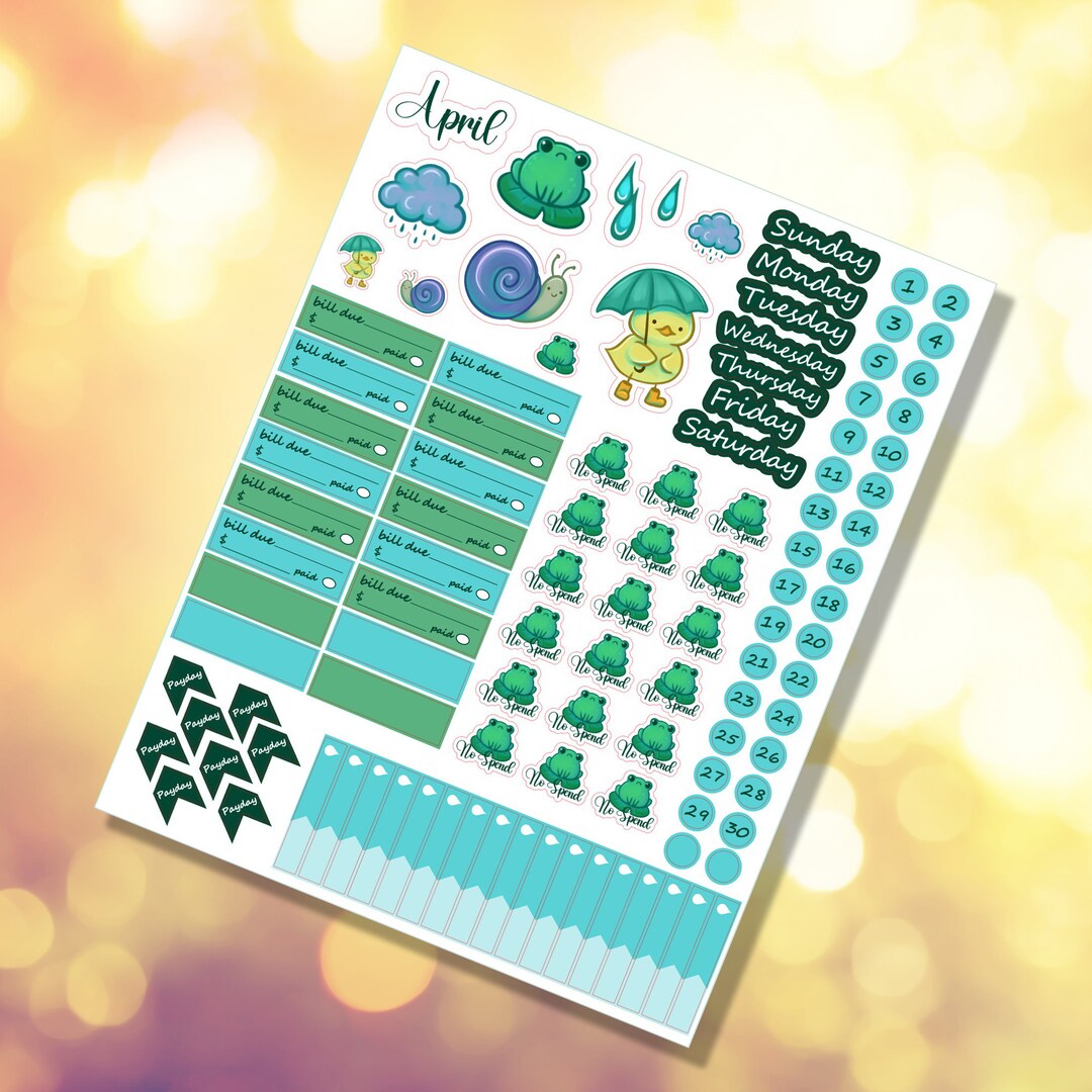 April Monthly Budget Planner Kit | Cute April Showers Animals | Sticker ...