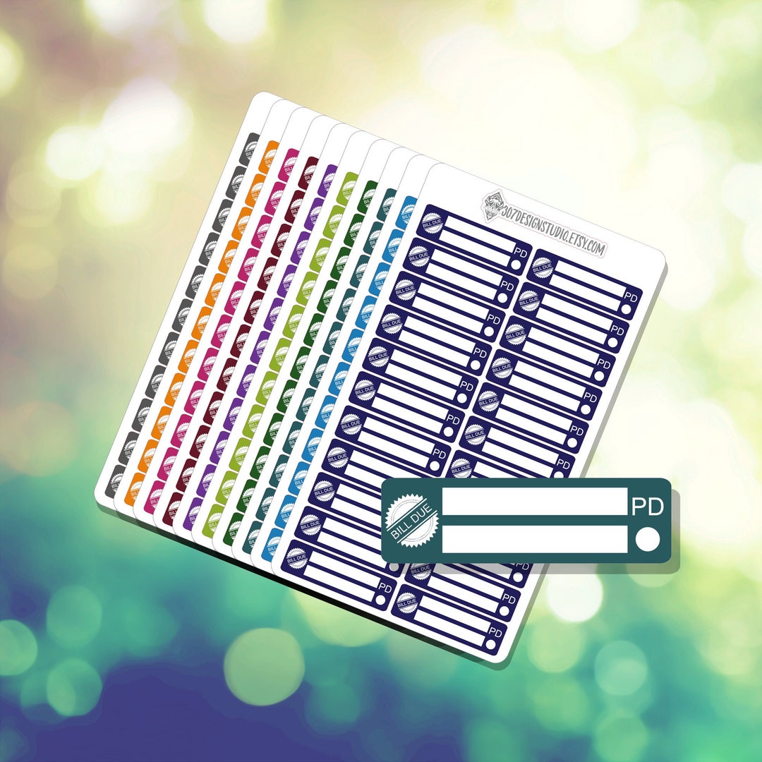 Bill Due Sticker Sheet | Bill Tracker | Multiple Size Color Options ...