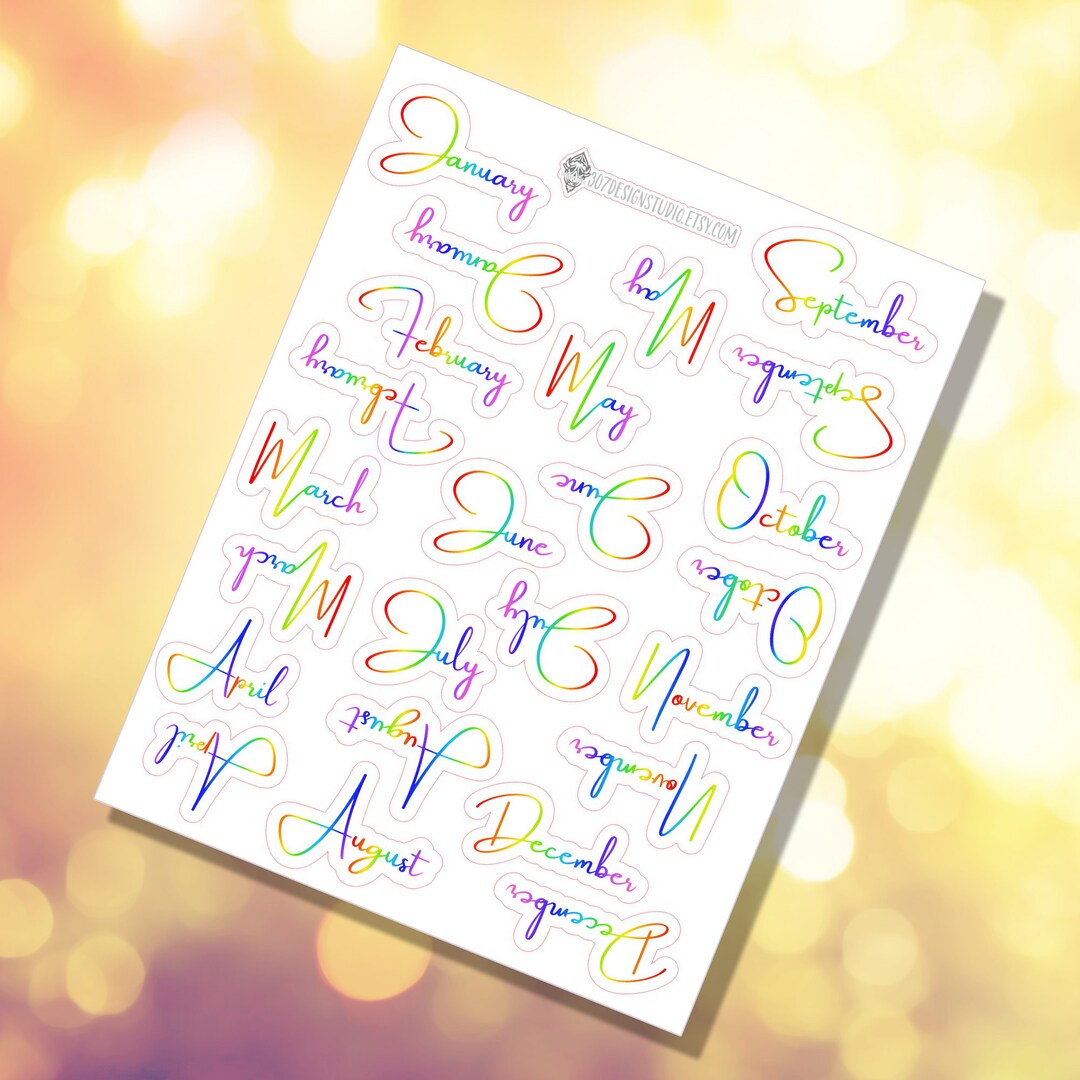 RAINBOW Month Script Sticker Sheet | Monthly Calendar Planner Stickers ...