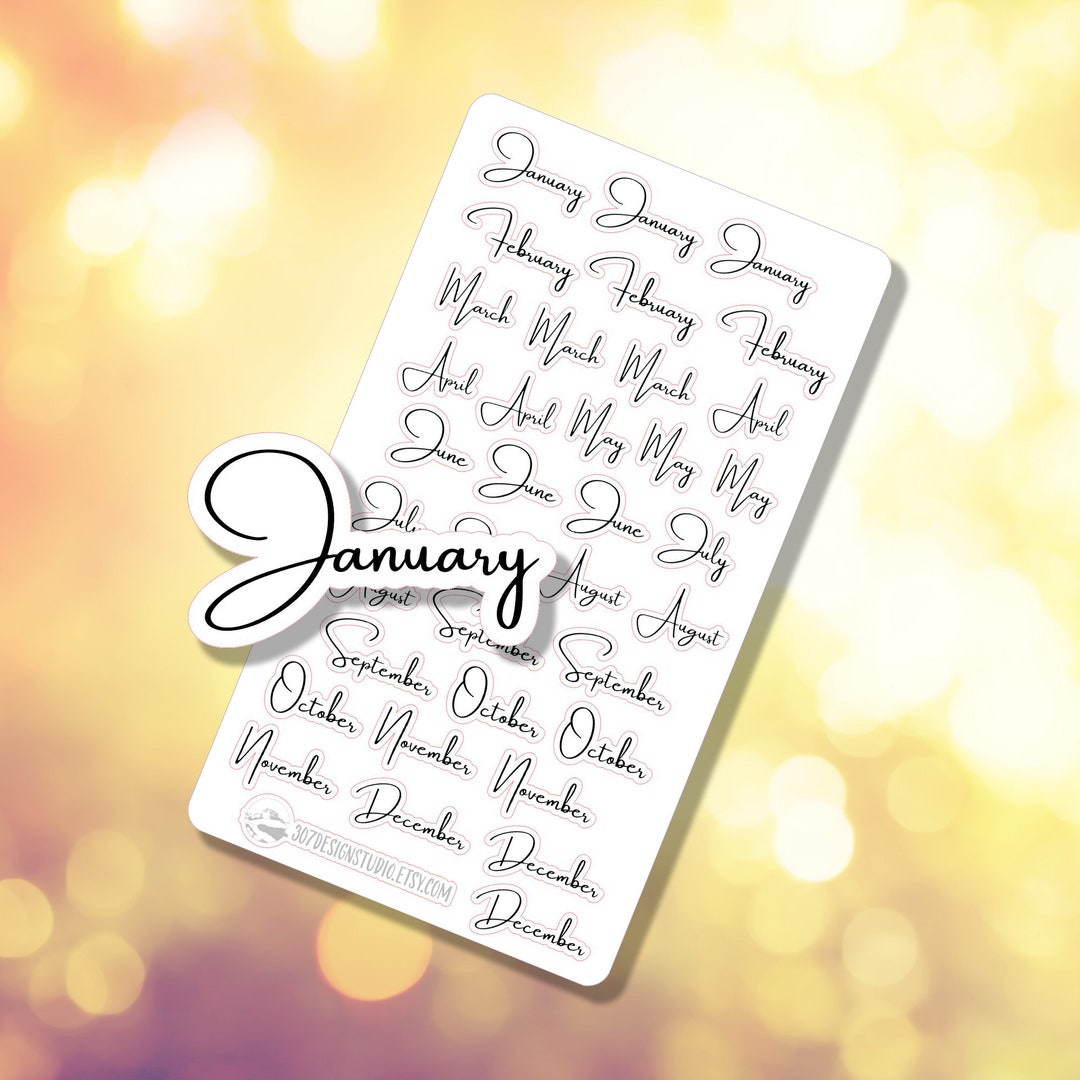 Small Sized Month Script Sticker Sheet Monthly Calendar Planner ...