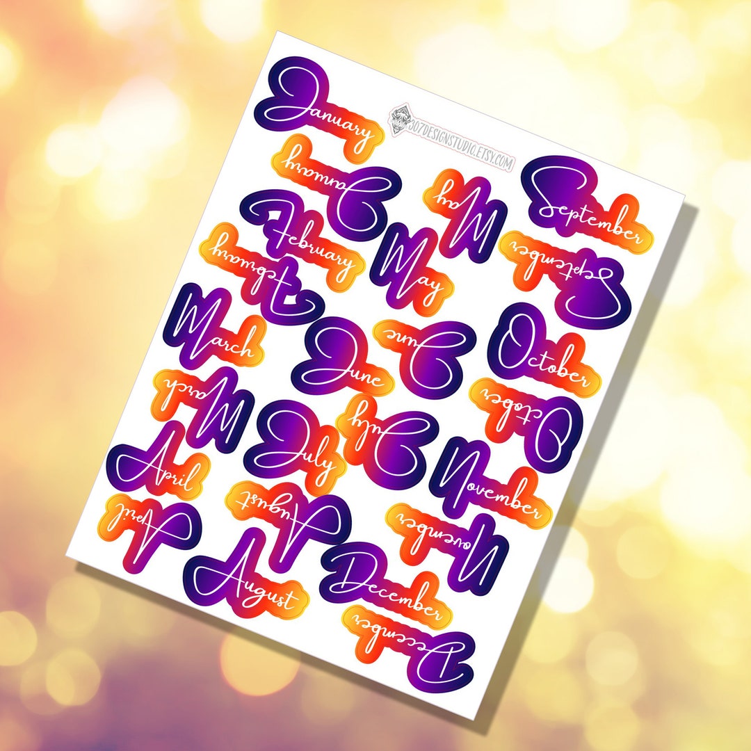 GALAXY Month Script Sticker Sheet | Monthly Calendar Planner Stickers ...