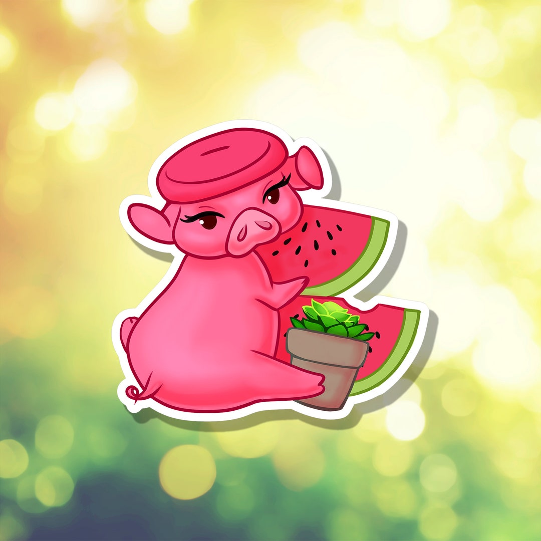 Watermelon Pig Die Cut Waterproof Sticker Laptop Water Bottle ...
