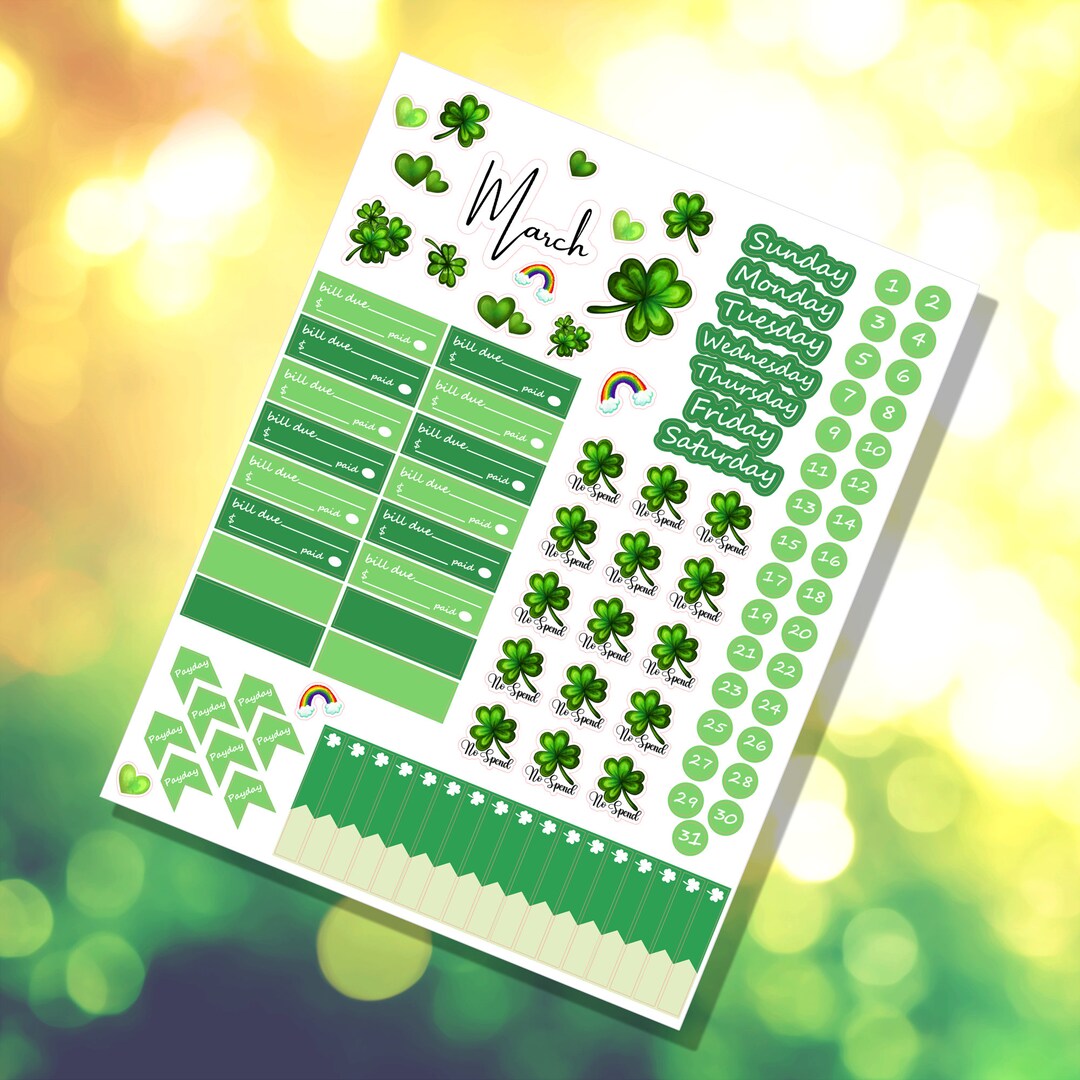 March Lucky Clovers Kit Budgeting Sticker Sheet Multiple Size Options ...