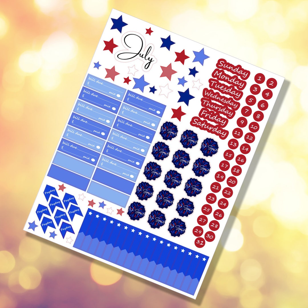 July Stars and Fireworks Kit | Budgeting Sticker Sheet | Multiple Size ...
