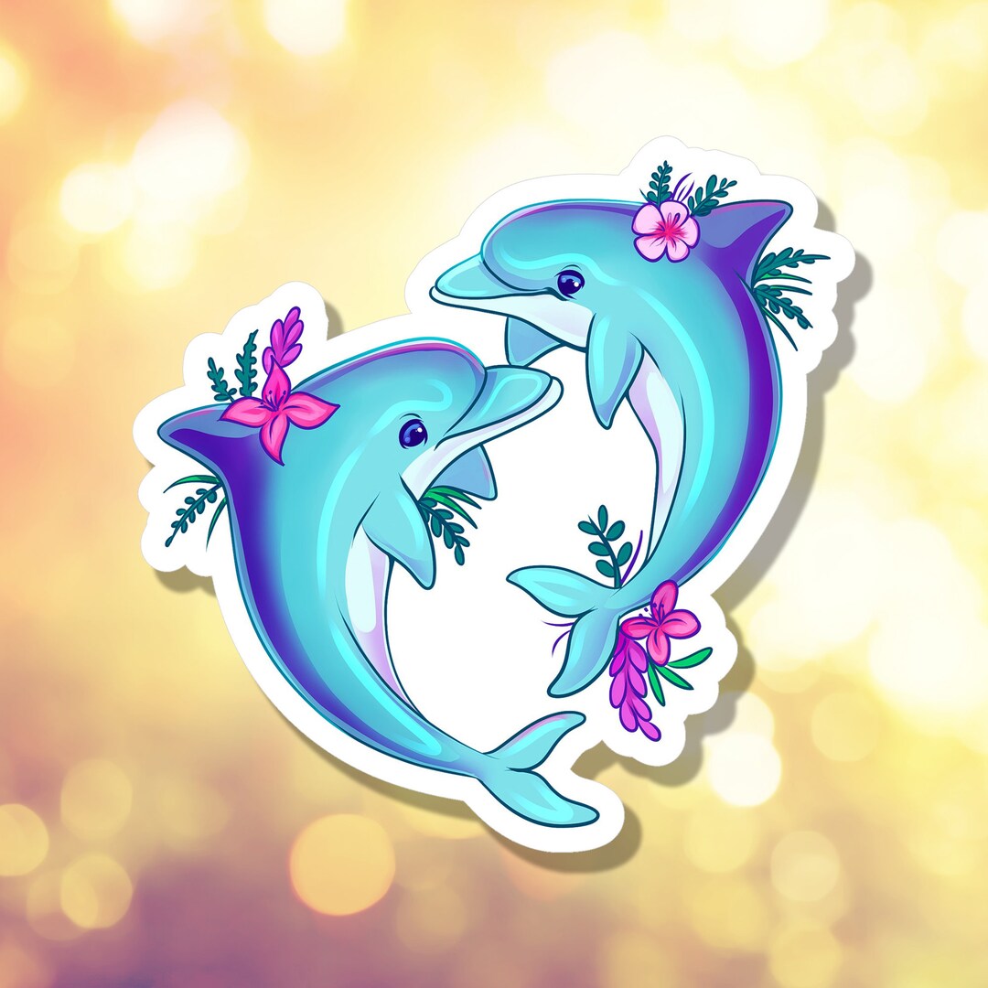 Floral Dolphin Decal | Laptop Water Bottle Decorative | Sea Life Die ...