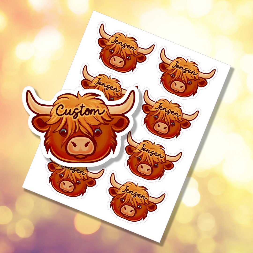Custom Name Labels | Personalized | Scottish Highland Cow Gift Tags ...