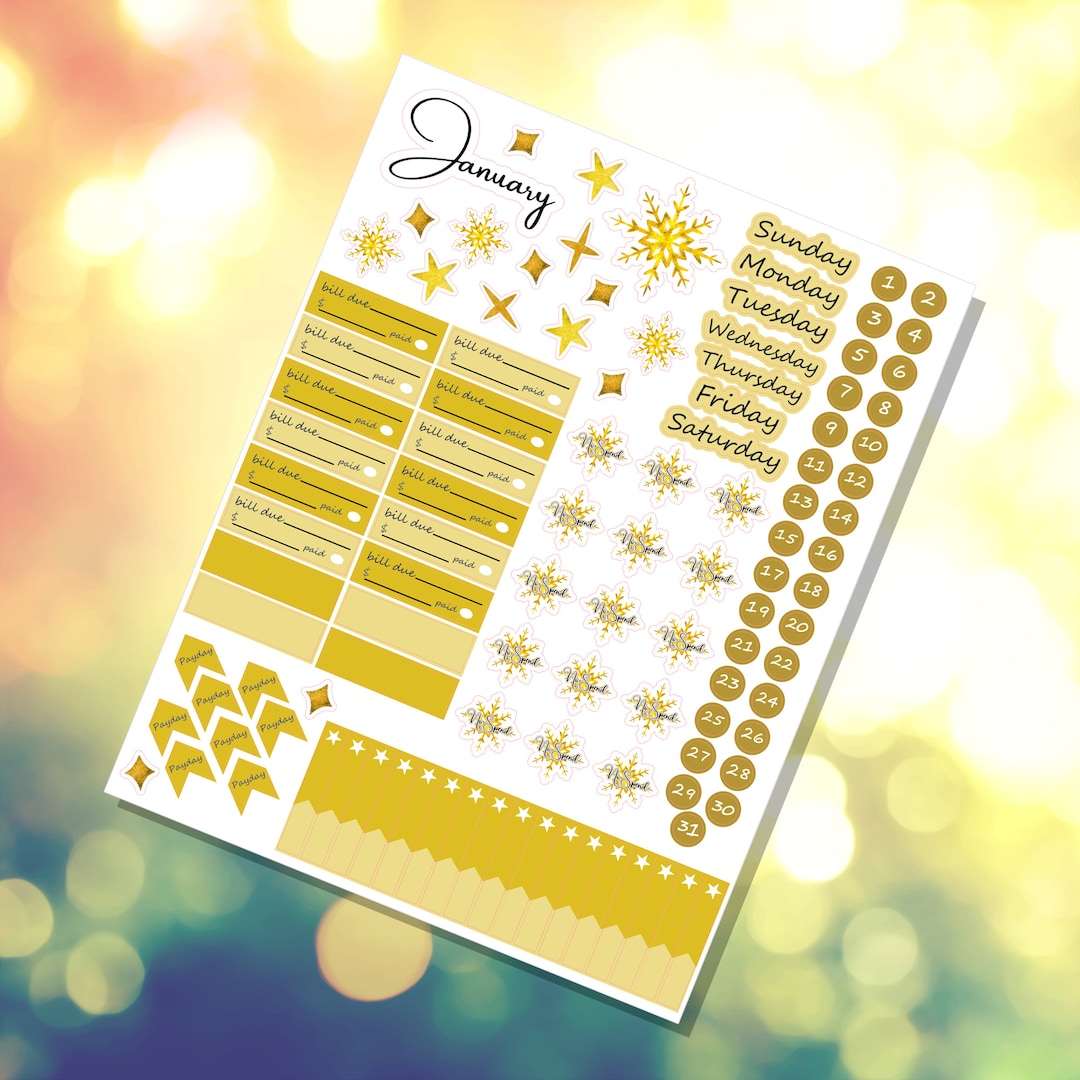 January Kit Budgeting Sticker Sheet Golden Hues Multiple Size Options ...