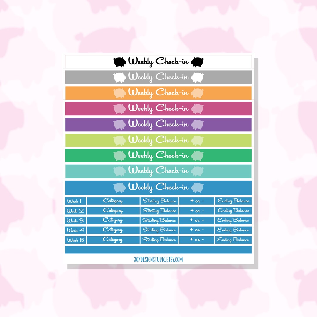 Weekly Check-in Sticker Sheet Multiple Size Color Options for 7X9 and 8 ...