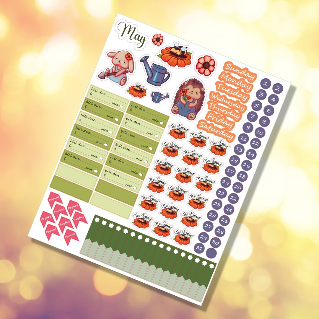 May Monthly Budget Planner Kit | Cute May Flower Animals | Sticker ...