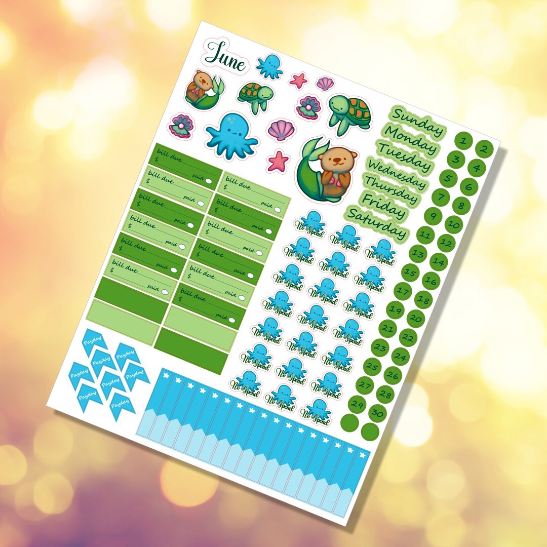 June Monthly Budget Planner Kit | Cute June Sea Critters | Sticker ...