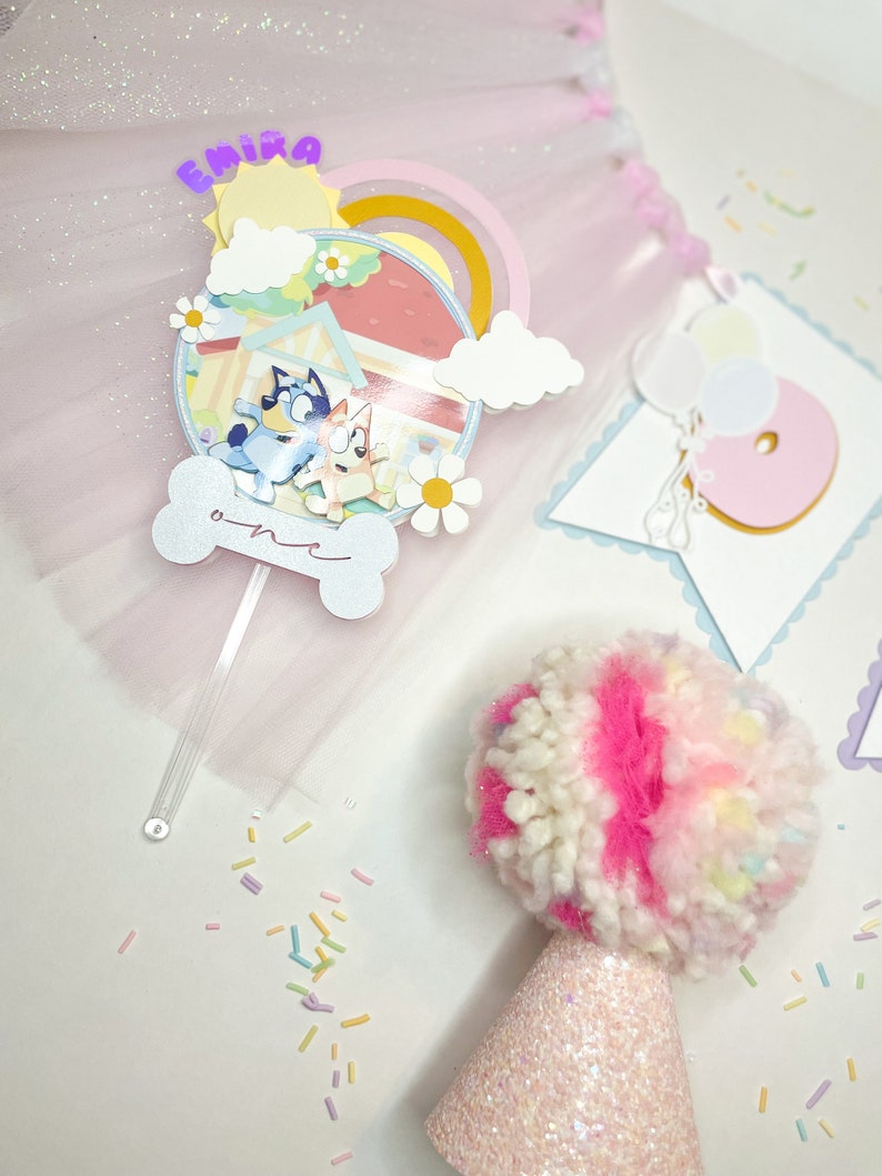 Blue Dog Caketopper Girly Bluey Inspired Caketopper Shaker - Etsy