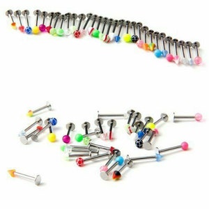 20 Stainless Steel Labret Bars 10x Spike Top 10x Ball Top Lip Bar Stud ...