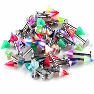 20 Stainless Steel Labret Bars 10x Spike Top 10x Ball Top Lip Bar Stud ...