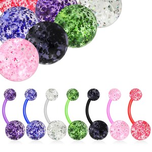 Flexible Acrylic GLITTER Belly Navel Bar Ring Lip Ear Tragus Labret ...