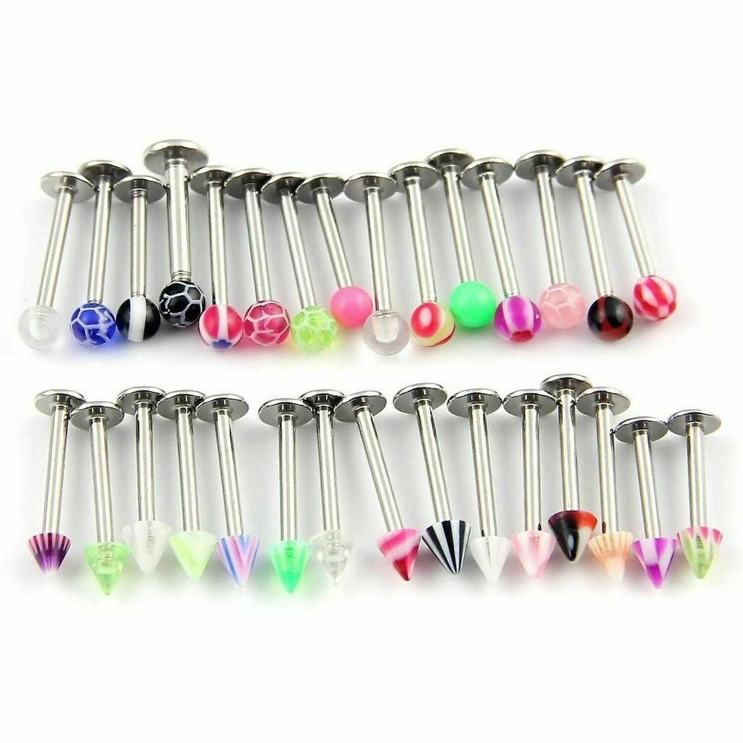 20 Stainless Steel Labret Bars 10x Spike Top 10x Ball Top Lip Bar Stud Body Piercing Jewellery ...