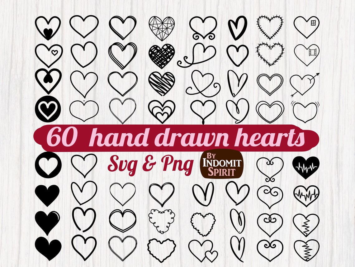CORAZONES SVG/ Doodle Hearts PNG/ Corazones Dibujados a Mano/ - Etsy