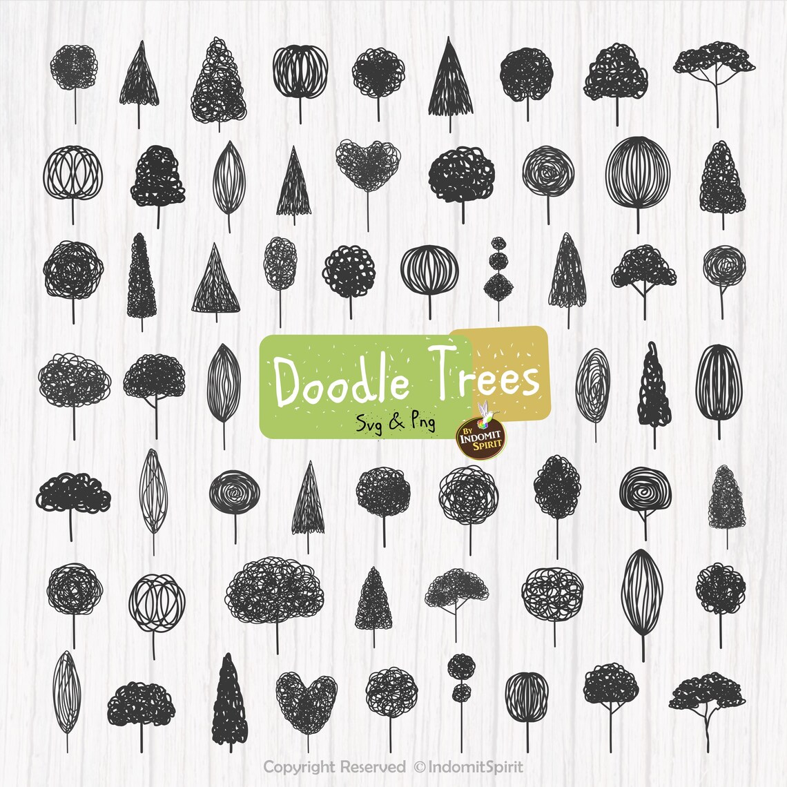 Doodle Tree Svg & Png / Pine Tree Line Art / Branch Vector / Trees ...