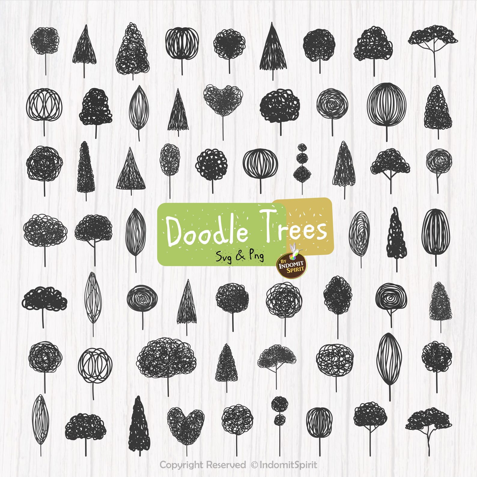 Doodle Tree Svg & Png / Pine Tree Line Art / Branch Vector / Trees ...