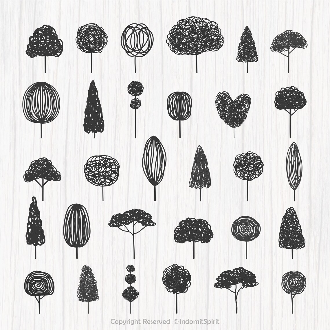 Doodle Tree Svg & Png / Pine Tree Line Art / Branch Vector / Trees ...
