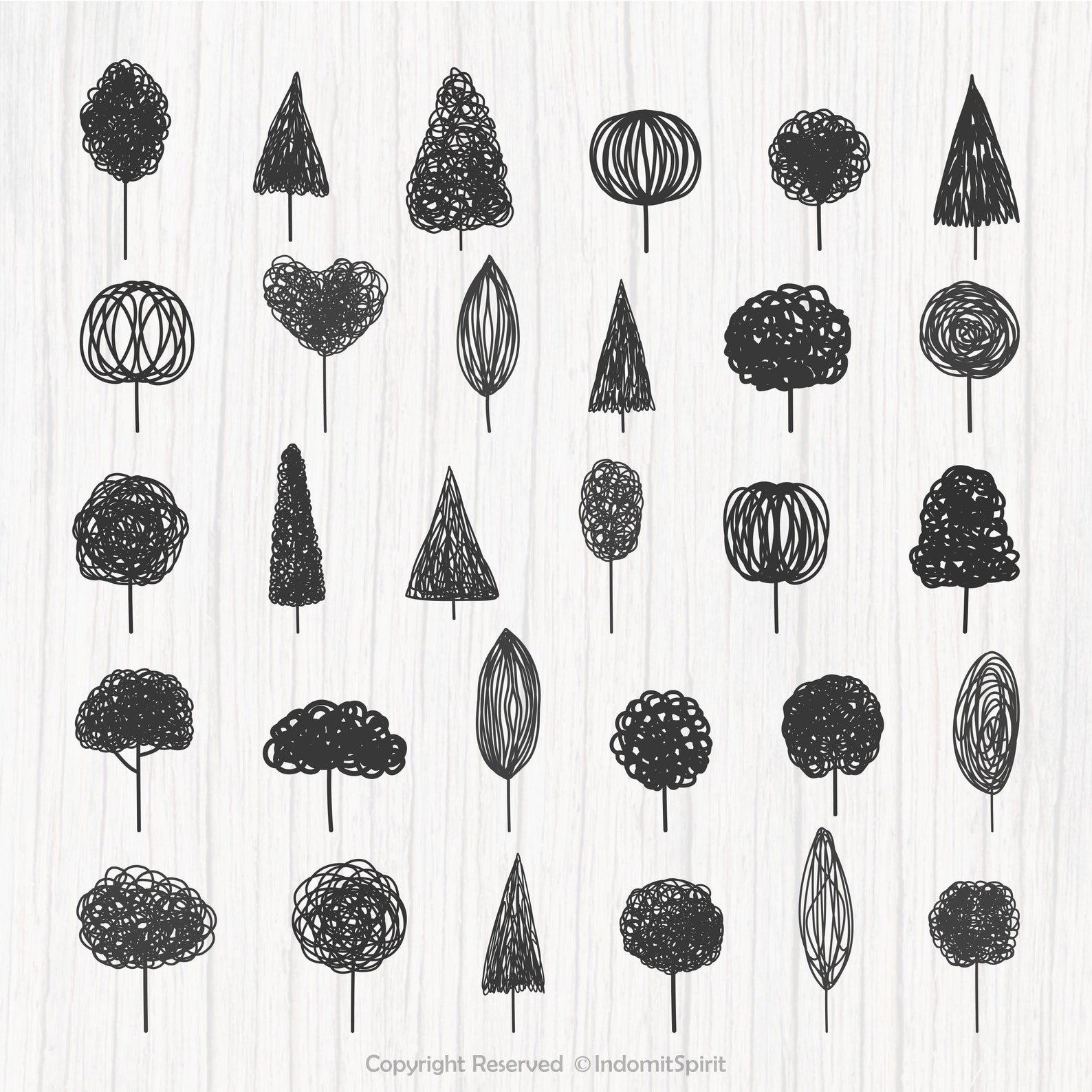 Doodle Tree Svg & Png / Pine Tree Line Art / Branch Vector / Trees ...