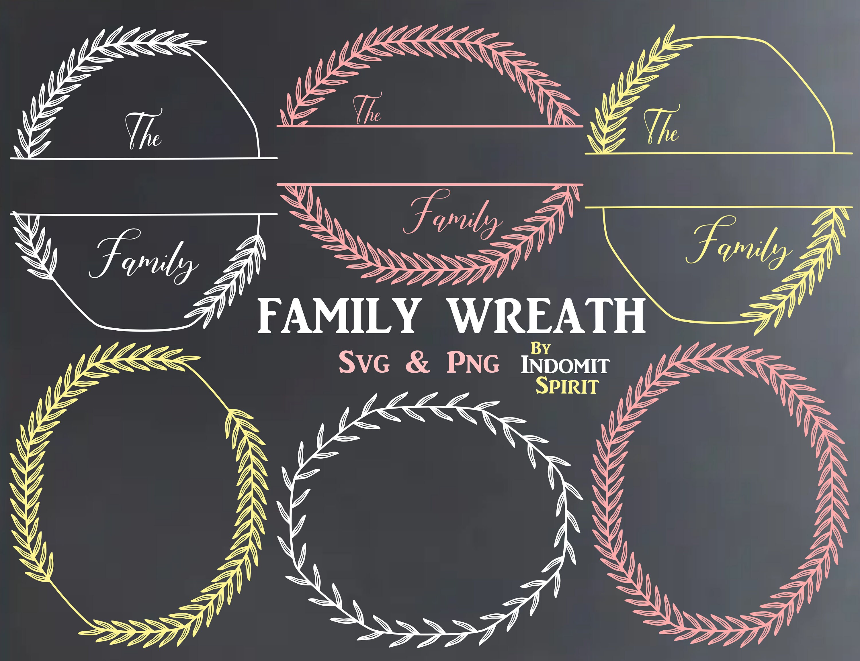 Corona Familiar SVG / Laurel Frame PNG / Split Family Monogram / Name ...