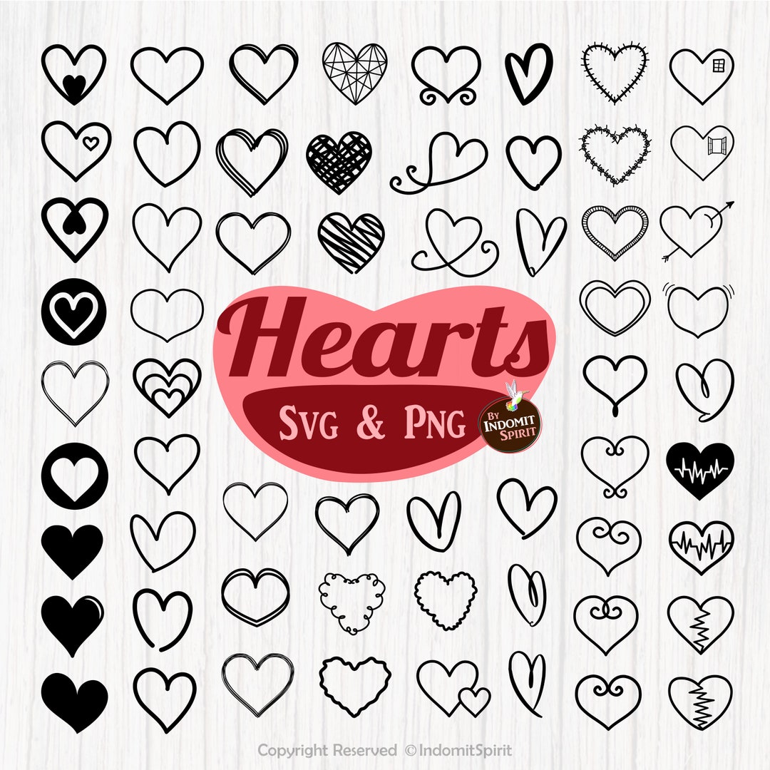 CORAZONES SVG/ Doodle Hearts PNG/ Corazones Dibujados a Mano/ Valentine ...
