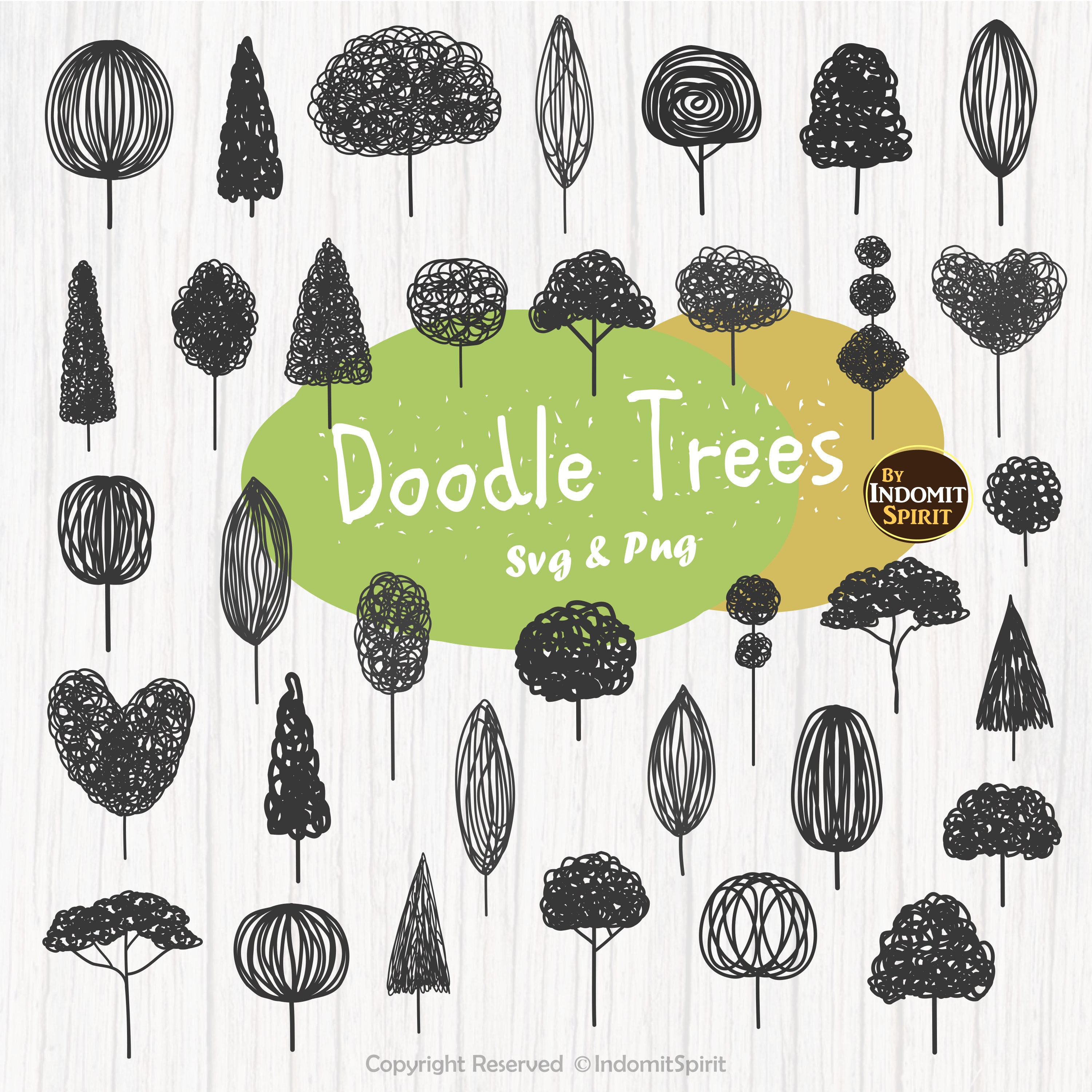 Doodle Tree Svg & Png / Pine Tree Line Art / Branch Vector / Trees ...