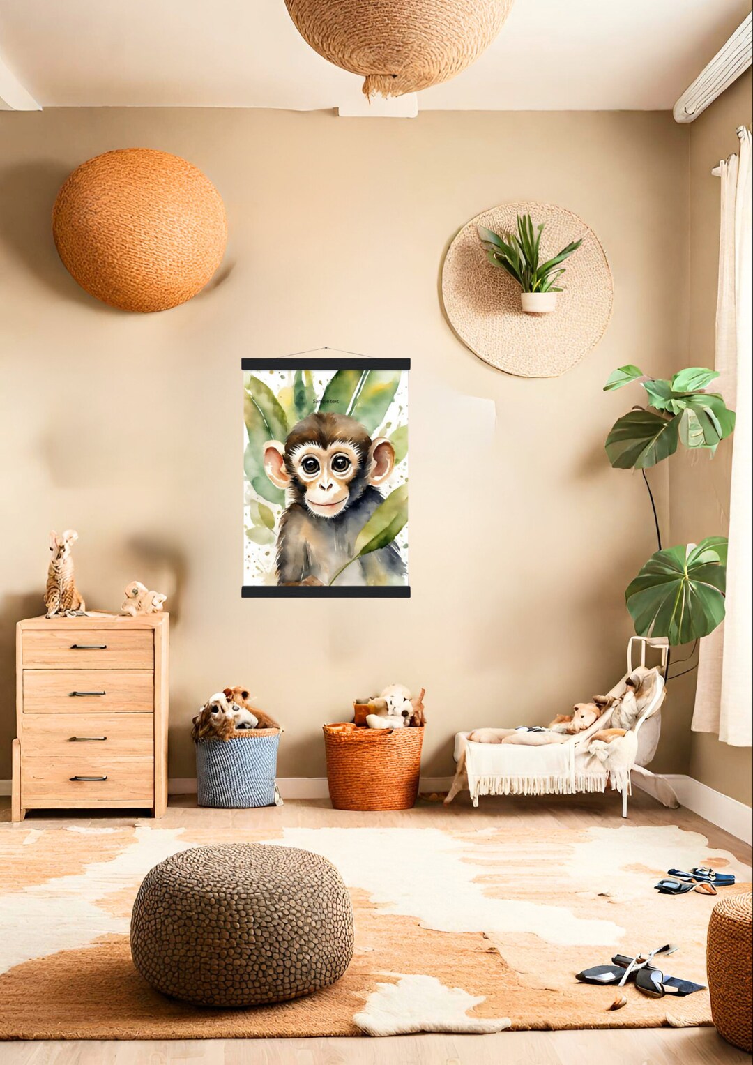 Monkey Mural Poster Birth Children's Room Gift Animals Pictures Baby ...
