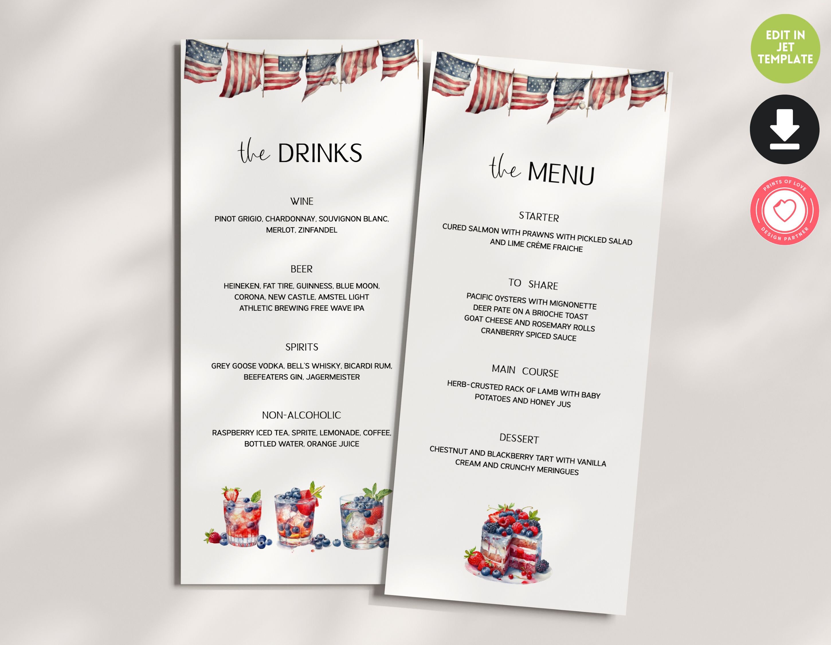 American Flag Menu Template, Patriot Event Menu, Menu for the 4th of ...