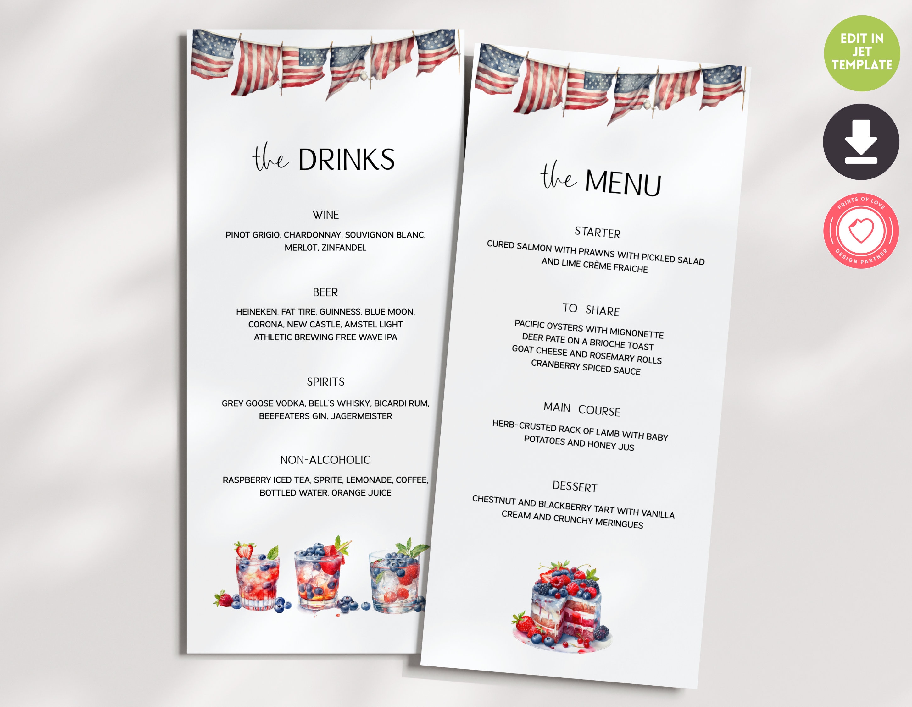 American Flag Menu Template, Patriot Event Menu, Menu for the 4th of ...