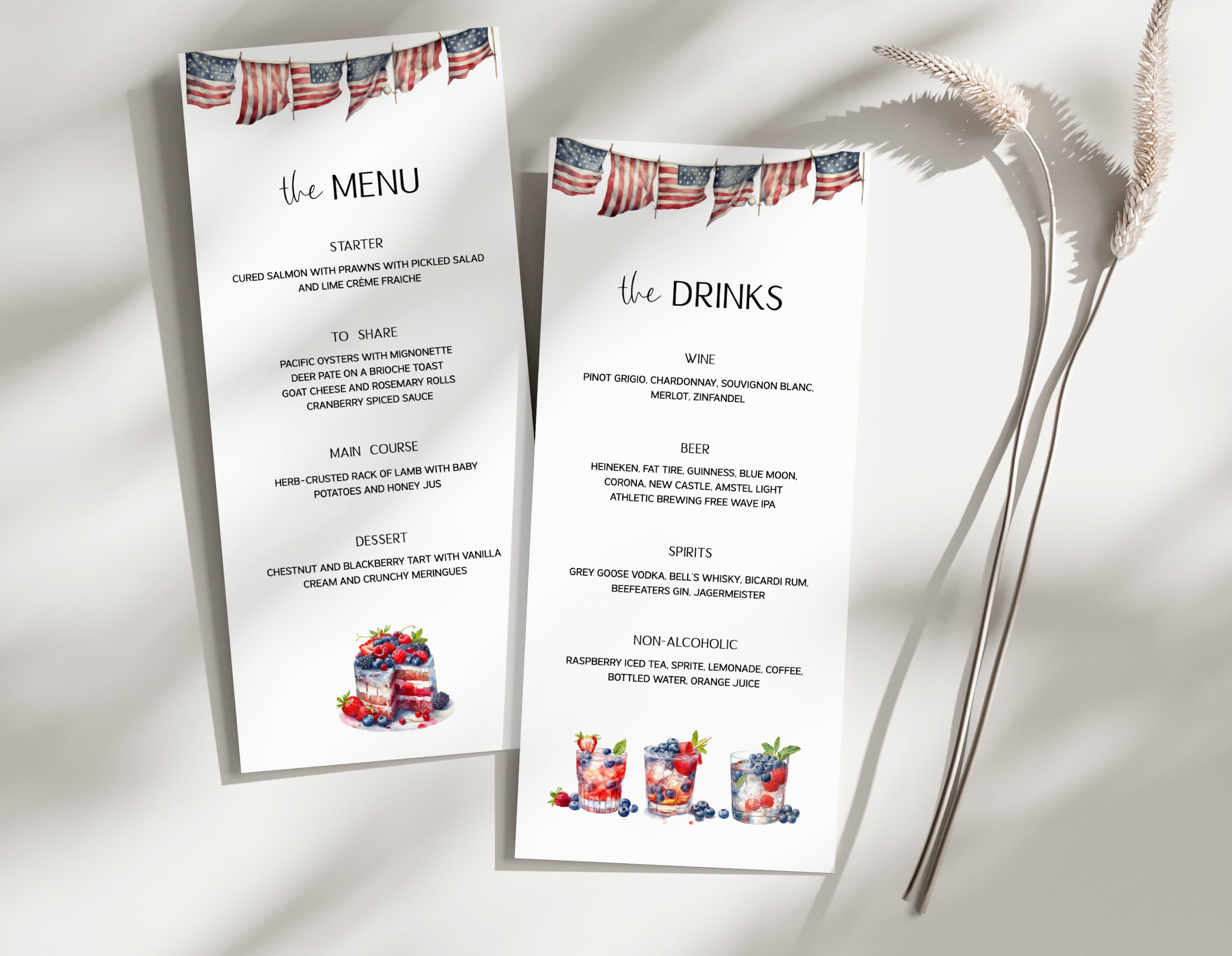 American Flag Menu Template, Patriot Event Menu, Menu for the 4th of ...