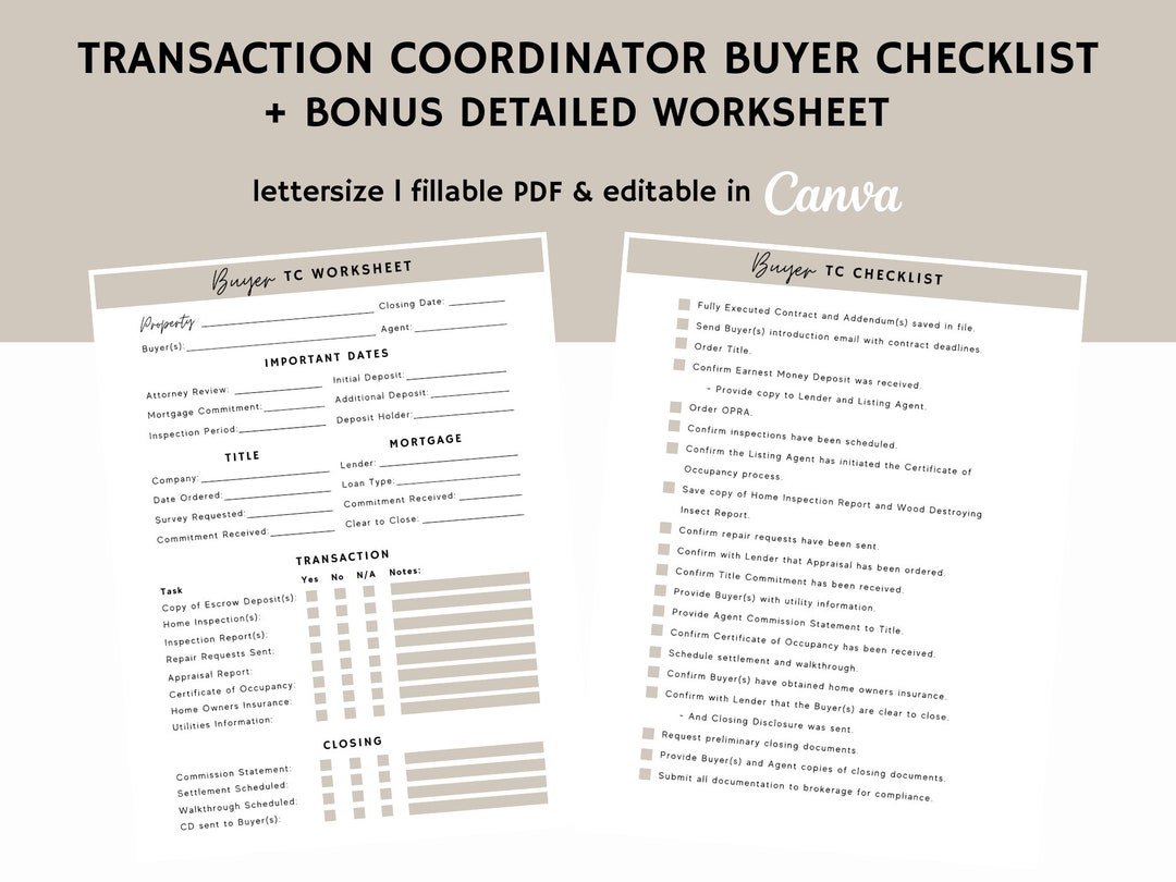 Transaction Coordinator Buyer Checklist, Buyers Agent Transaction ...