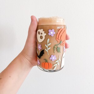 Halloween Cups Cute Fall Iced Coffee Glass Cup Spooky - Etsy