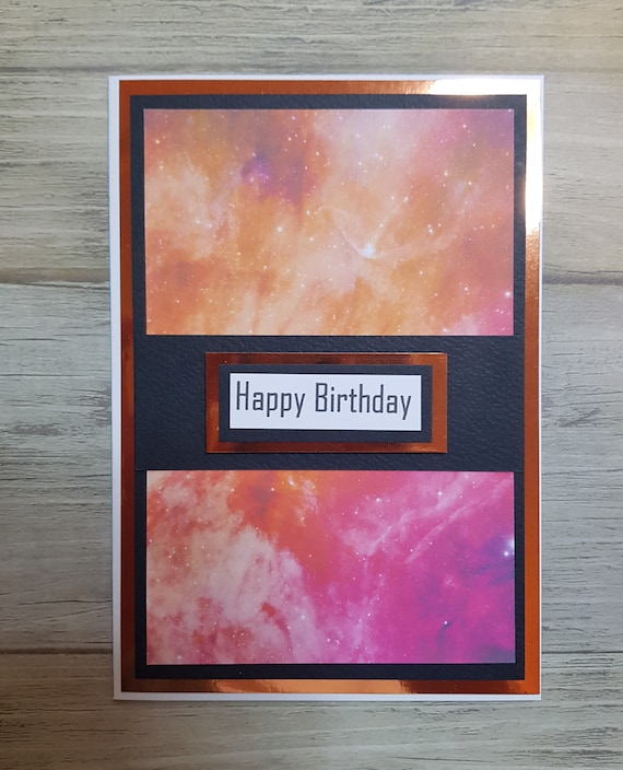 1 X Galaxy Theme Birthday Card Handmade Space Metallic FSC - Etsy