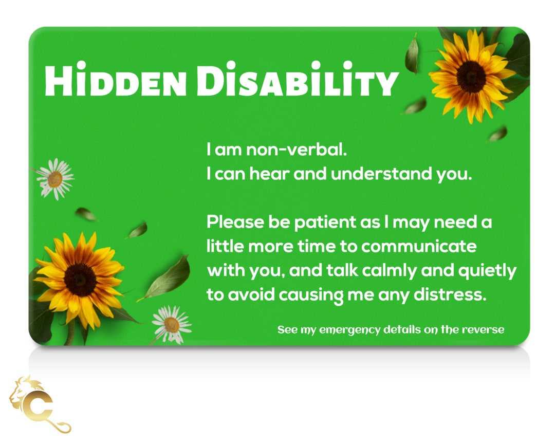 Green Sunflower Hidden Disability I Am Non-verbal Customisable Medical ...