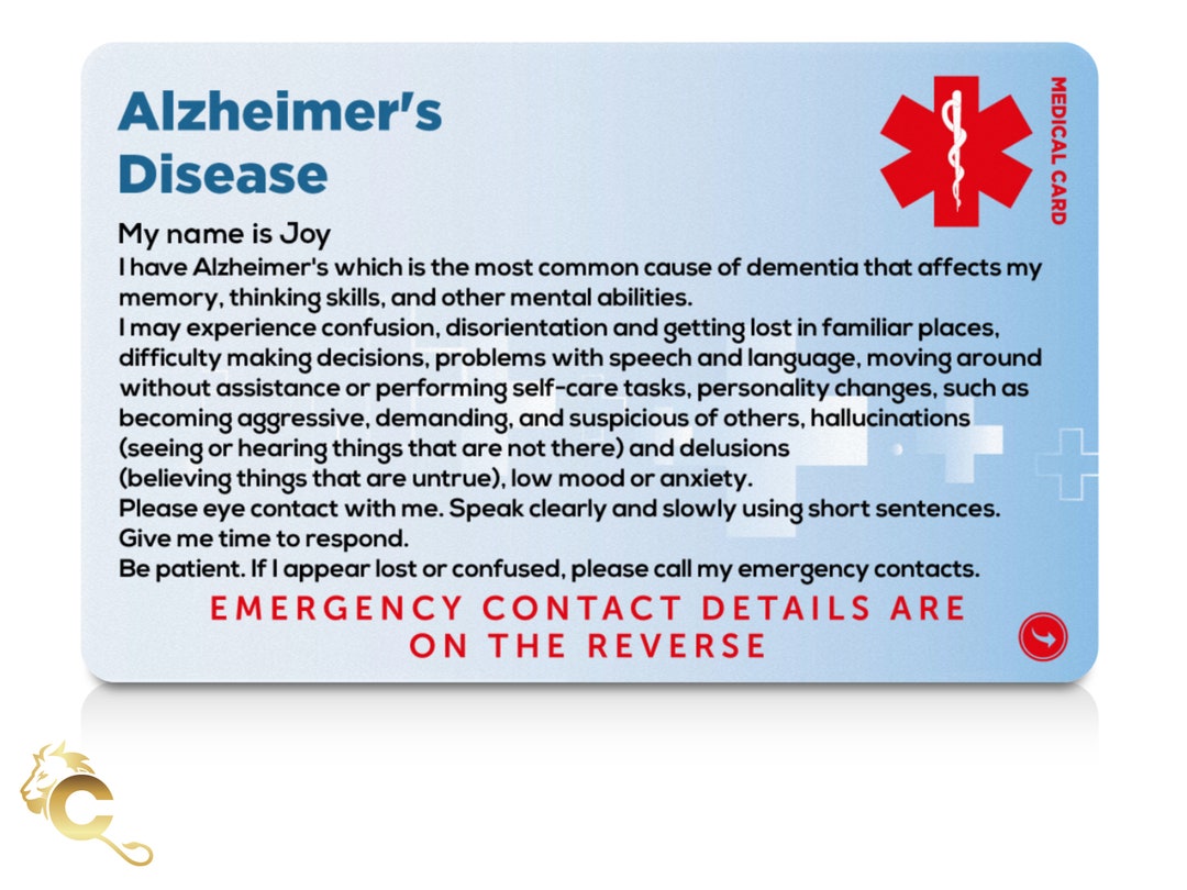 Alzheimer's Disease Awareness Medical Alert Card With Lanyard , Card ...