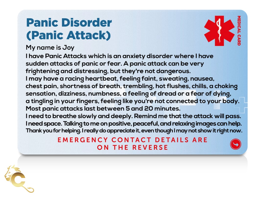 Panic Disorder panic Attack Awareness Medical ID Card - Etsy