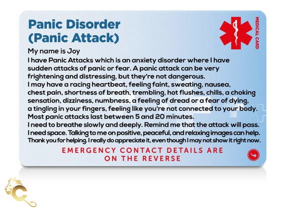 Panic Disorder panic Attack Awareness Medical ID Card - Etsy