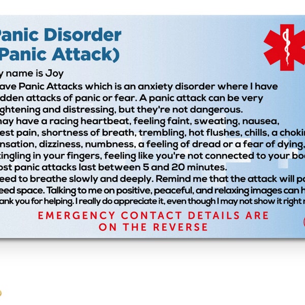 Medical Alert Card for Panic Attacks - Etsy