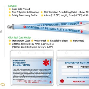 Borderline Personality Disorder BPD Awareness Medical Card Safety ...
