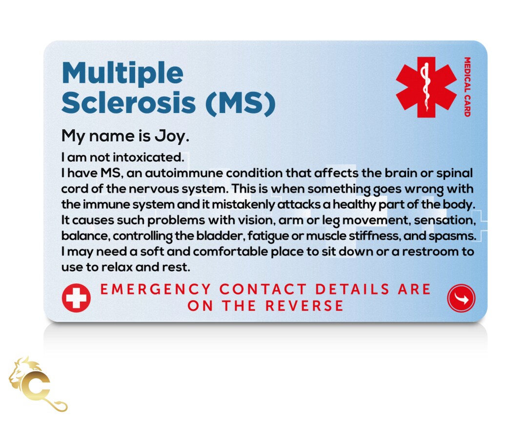 Multiple Sclerosis MS Awareness Medical ID Card , Lanyard and Clear ...