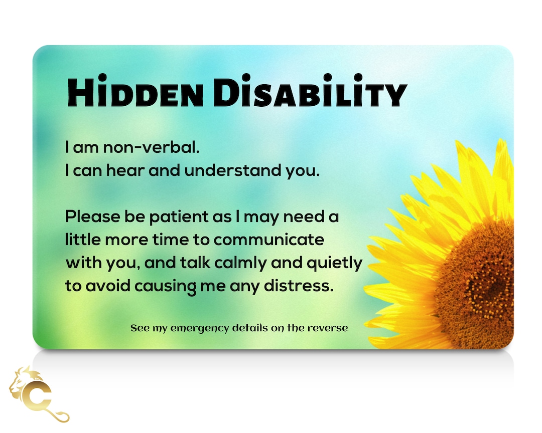 Green Yellow Sunflower Hidden Disability I Am Non-verbal Customisable ...