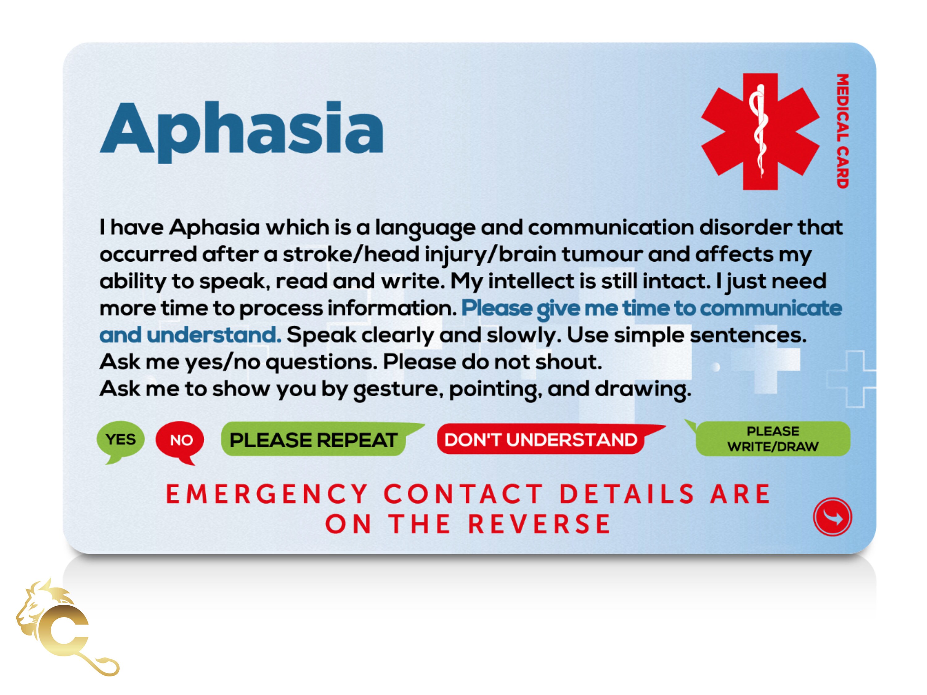 Aphasia Awareness Medical ID Card With Safety Breakaway - Etsy Australia