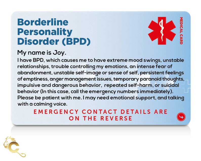 Borderline Personality Disorder BPD Awareness Medical Card - Etsy