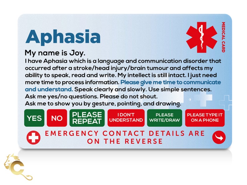 Aphasia Awareness Medical Alert ID Card 20mm Safety - Etsy